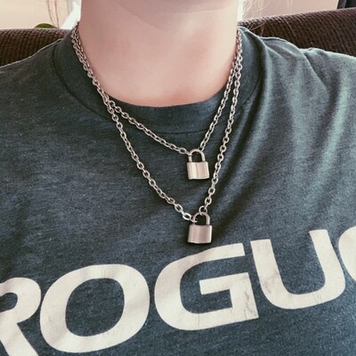 Silver Padlock Necklace Stainless Steel Oval Chain Link Lock - Etsy