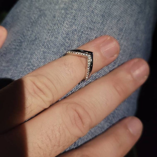 V Ring Set, Stacking Ring, Chevron Ring, Minimalist Ring, Wedding Band ...