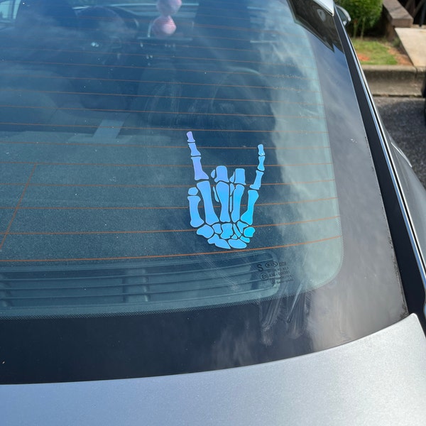 Holographic Skeleton Hand Car Decal, Rock on Car Decal, Skull Decal ...