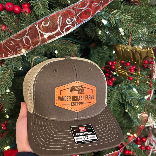 Custom Richardson 112 Laser Engraved Leather Patch Hat Personalized Cow ...