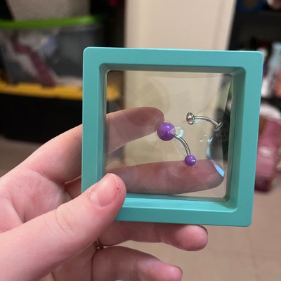 14G F136 Titanium Blue CZ Fat Floating Belly Ring Internally Threading ...