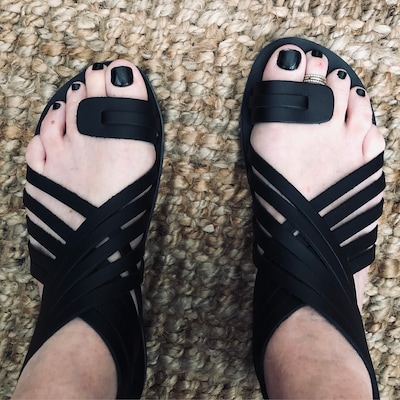 Ankle High Leather Sandal Black Ancient Greek Flat Sandals Zipper ...