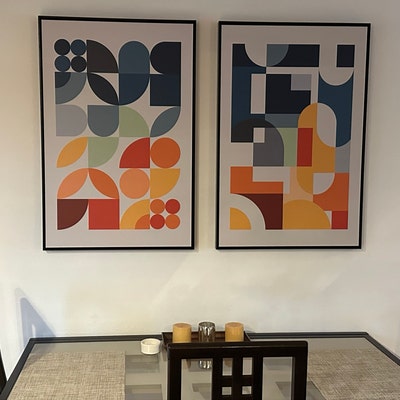 Framed Canvas Wall Art Set of 2 Colorful Geometric Color Blocks ...