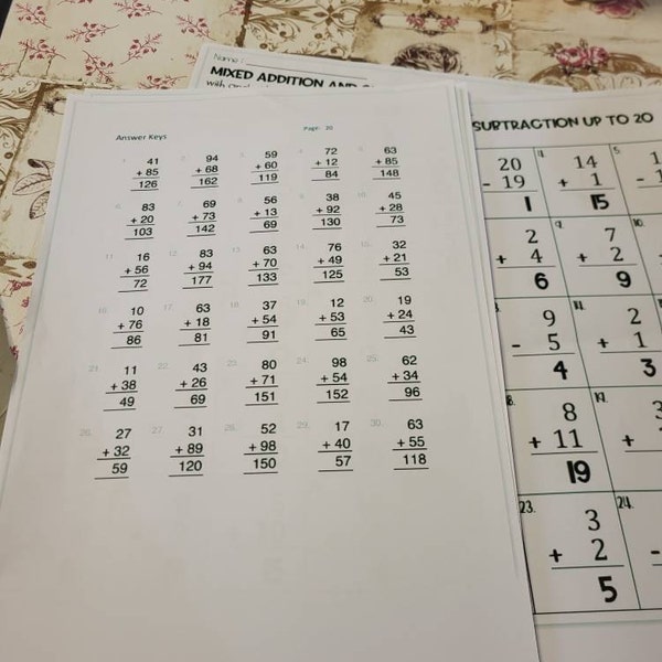 Mixed Addition and Subtraction to 20 Worksheets - Etsy