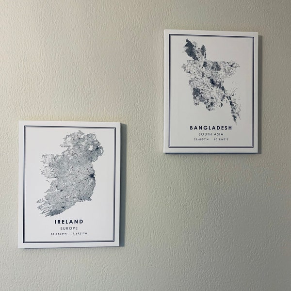 Ireland Country Map Print Poster Canvas | Ireland Country Road Map ...