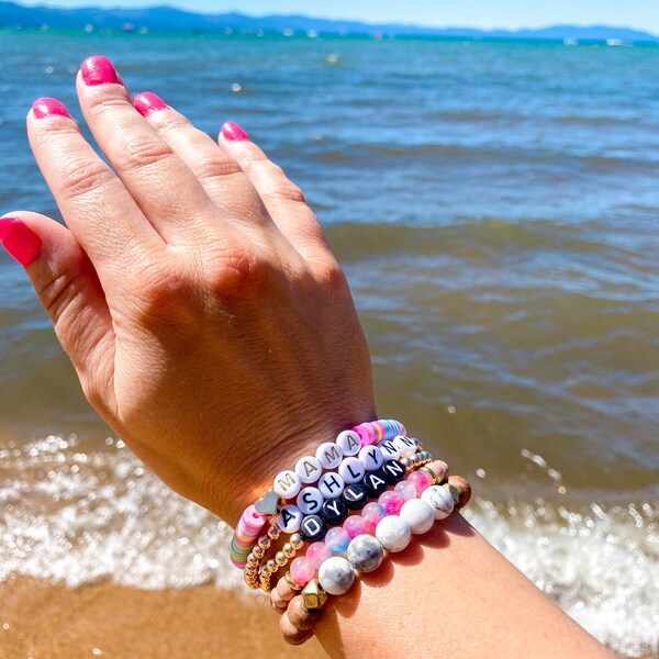Pink Funfetti Heishi Bracelet, Name Bracelet, Heishi Bracelet ...