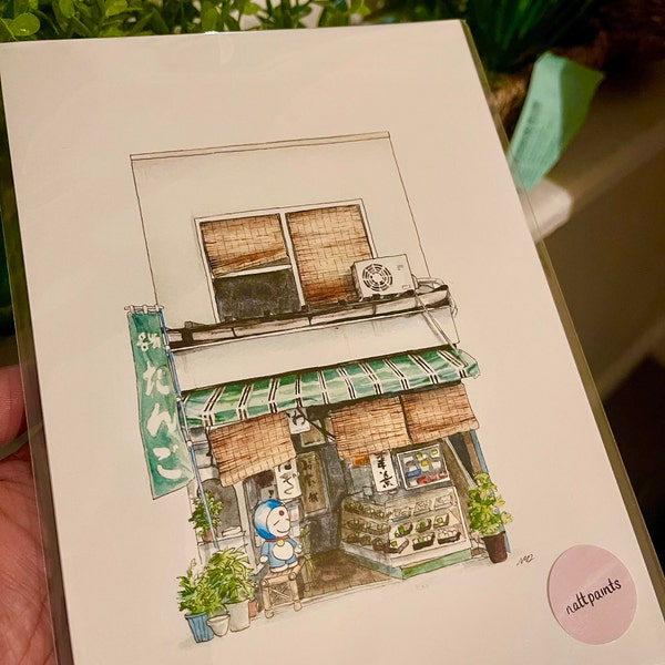 Watercolour Architecture Painting Japanese Asian Storefront Print Wall ...
