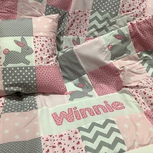 Personalised Patchwork Cot Quilts ,elephant, Bunny, Star, Heart ...