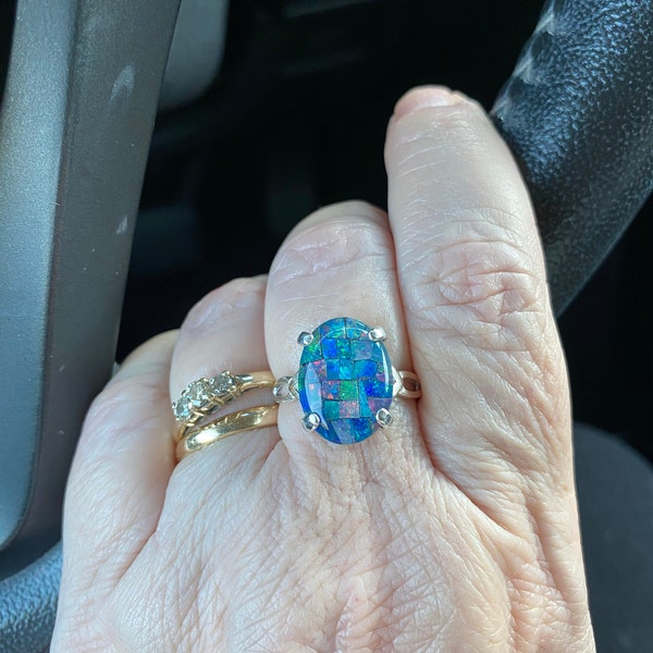 GENUINE Australian Opal Ring,mosaic Opal Ring,sterling Silver,opal Jewelry,birthstone,gift for ...
