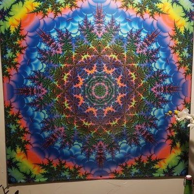 Macrodose Ceiling Canopy Trippy UV Reactive Geometric Tapestry 6 Petals ...