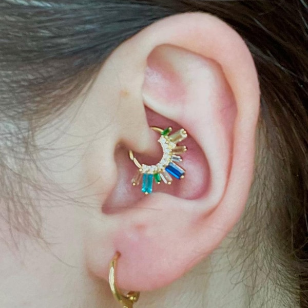 14K Solid Gold Vertical Helix Piercing/hidden Rook Dangle Earring ...