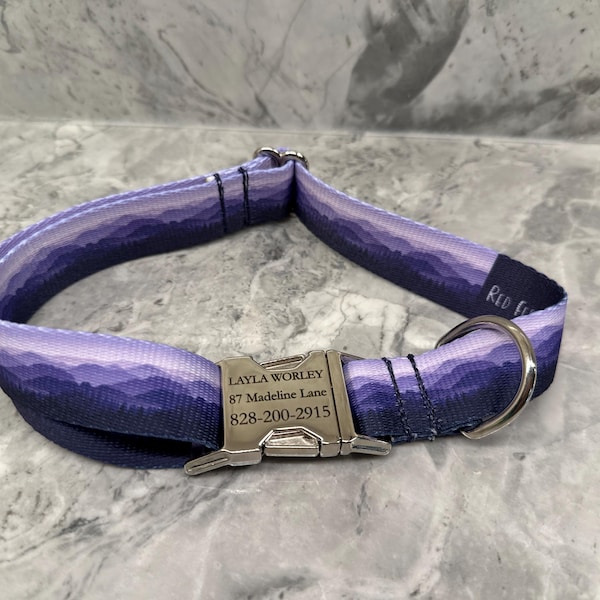Personalized Mountain Landscape Dog Collar in Teal, Blue, and Purple - Etsy