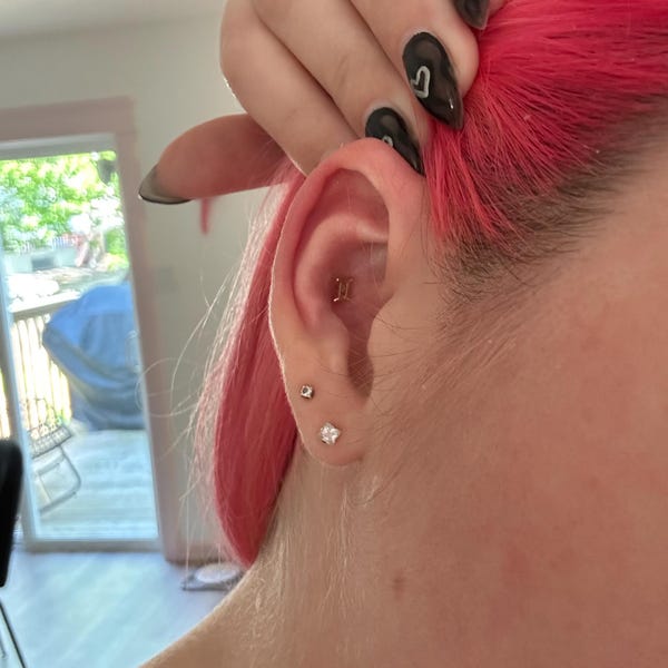 14K Solid Gold Skull Tragus Piercing,tragus Piercing, Daith Piercing, Stud Ear Piercing, 14K ...