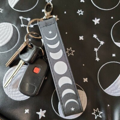 Moon Keychain Wristlet Moon Phase Key Fob Witchy Things Moon Lanyard ...
