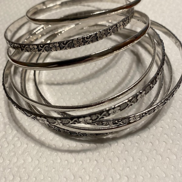 Solid Silver Bangle, Set of 8 Bangle, Silver Bangle, Handmade Bangle, Women Bangle, Wide Boho ...