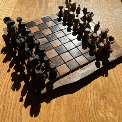 LIVE EDGE Chess Set With Rough Edges Made From Ash Wood, Wooden Chess ...