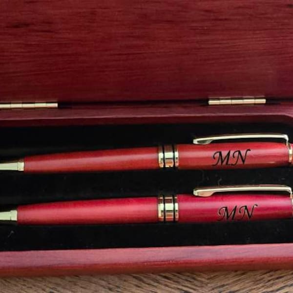 Engraved Wooden Pen Set Monogramed Pen Case Rosewood Pen Box Pen ...