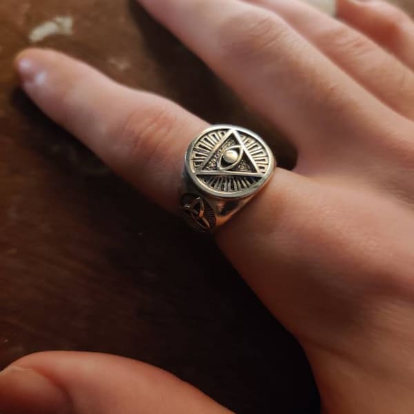 All Seeing Eye Pyramid STERLING SILVER 925 Ring Eye of Providence ...