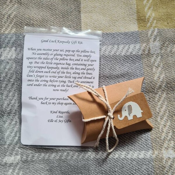 Elephant Good Luck Keepsake, DIY Gift Kit, Box, Organza Bag, Elephant ...