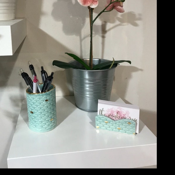 Mermaid Business Card Holder, Pencil Holder, Desk Set - Mermaid Gift ...