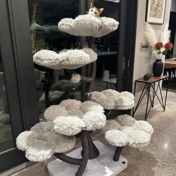 HEXAFLORA Wood Cat Tree Tower, Wooden Cat Tower, Modern Cat Climbing ...