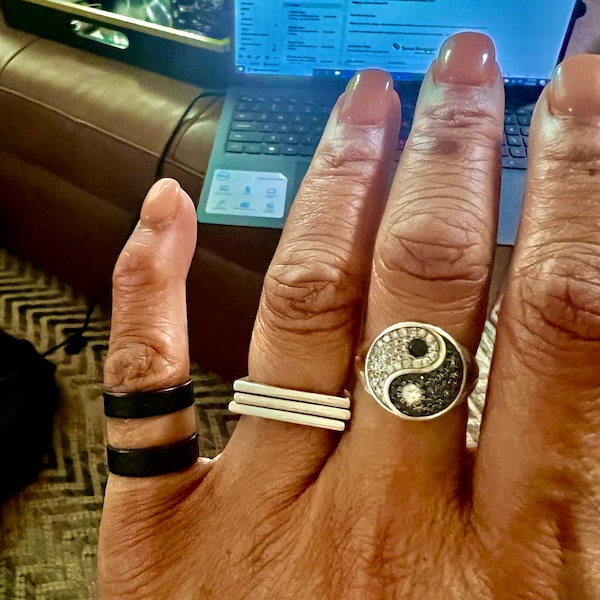 Matt Black Three Lines Band Ring, Jet Black Knuckle Ring, Womens ...