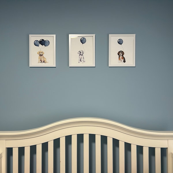 Puppy Dog Nursery Theme, Navy Blue Baby Nursery, Dog Watercolor Art ...