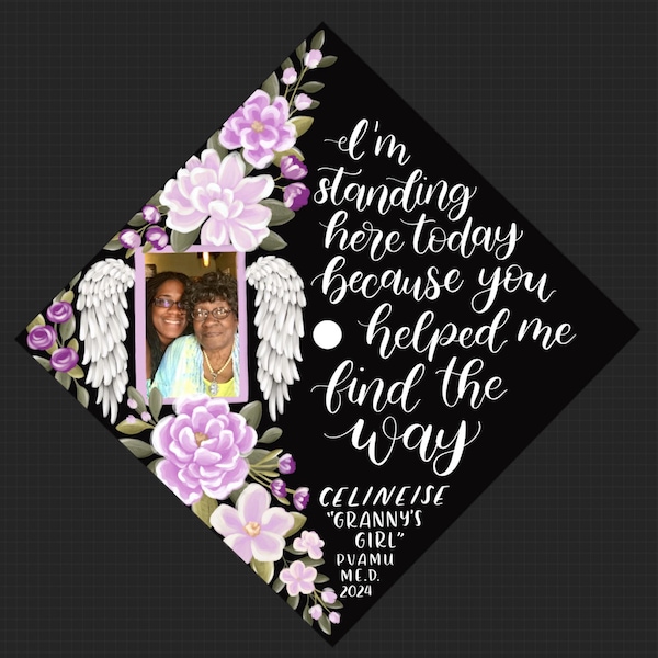Custom Memorial Photo Graduation Cap Topper - Hand Lettered in Memory ...