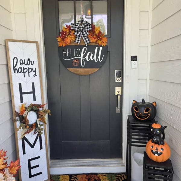 HELLO FALL Door Hanger Hello Fall Front Porch Sign Door Hanger for Fall ...