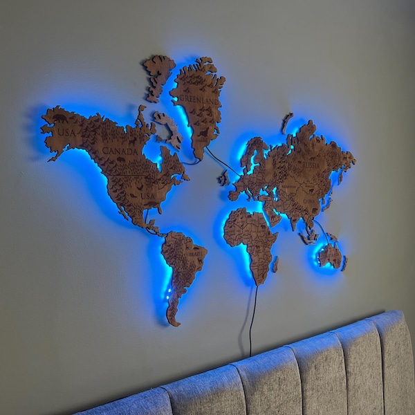 World Map Led, World Map Light, World Map Neon Sign, Map Lamp, Map Wall ...