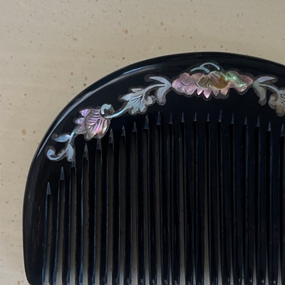 Black Buffalo Horn and Abalone Inlaid, Hair Brush, Hair Accessory ...