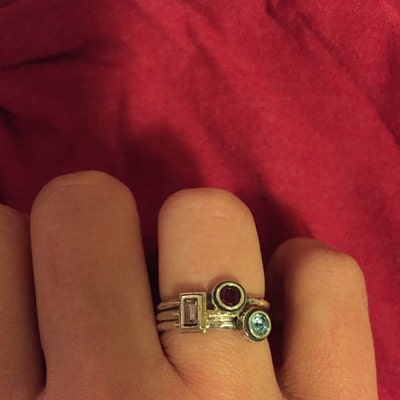 Birthstone Ring in Silver Stack Ring for January, February, March ...