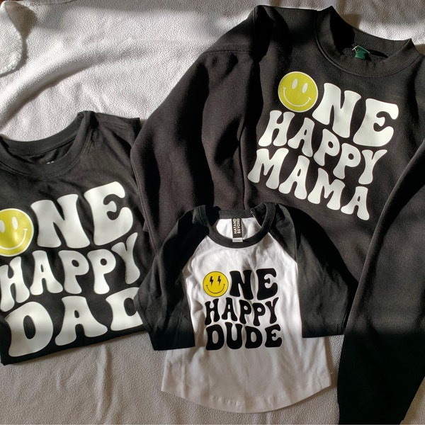 One Happy Dude PNG SVG, First Birthday SVG, Retro Wavy Text, Happy Face ...