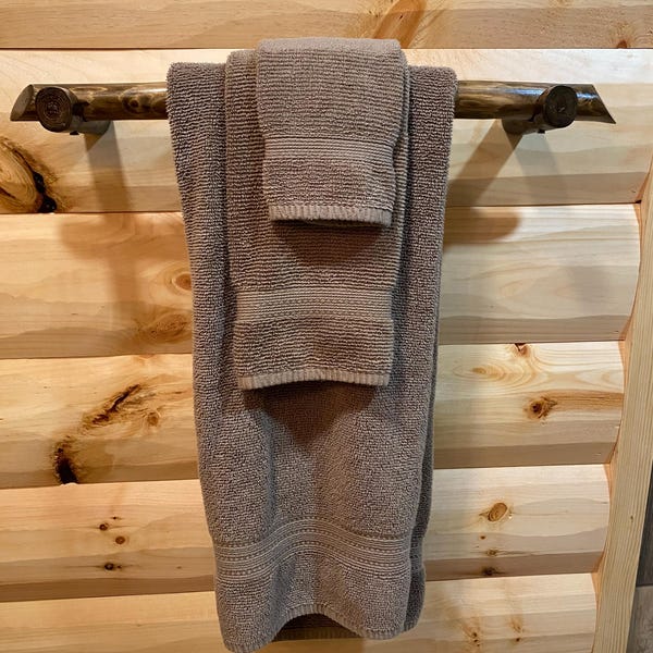 Natural Wood Towel Rack, Handmade Rustic Wooden Towel Bar, Bath Towel ...