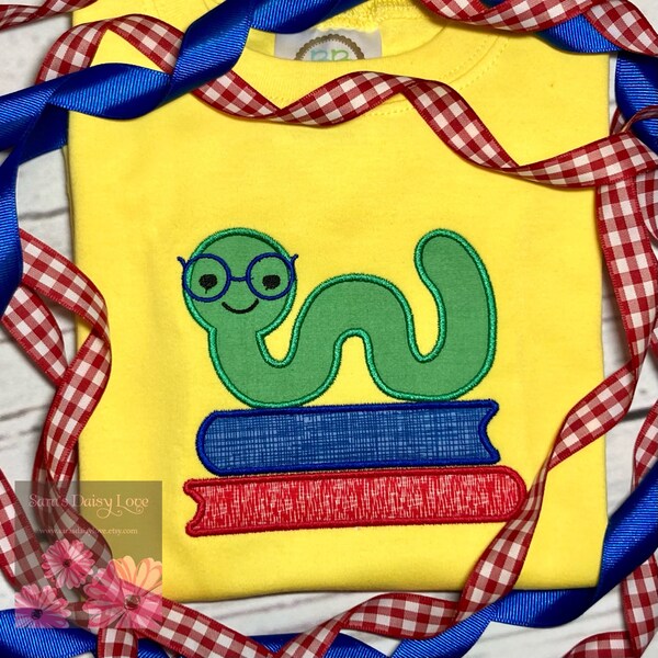 School Book Bookworm Applique Machine Embroidery Design - Etsy