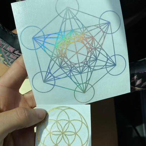 Metatron's Cube, Vinyl Sticker, Window Decal, Prismatic Rainbow Gold or ...
