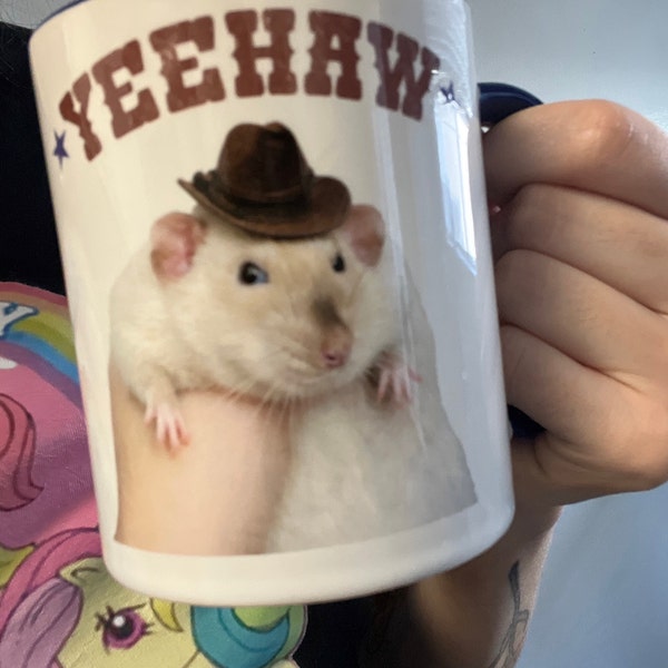 Yeehaw Cowboy Rat Meme 11oz Coffee Mug | Pet Rat Gifts | Rat Mom | Rat ...