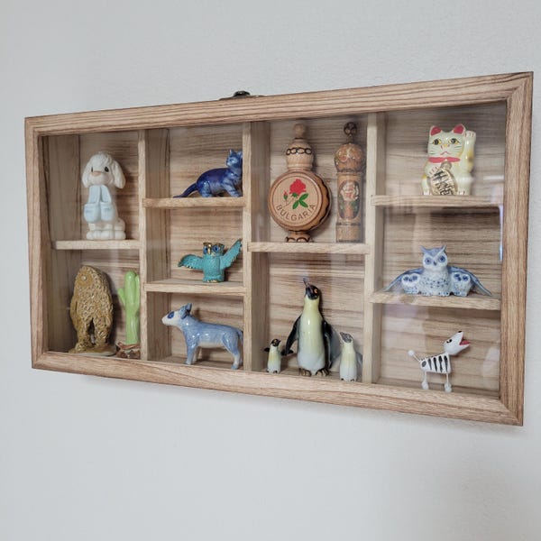 Glass Front Oak Colored Hanging Display Case 10 Compartments - Etsy
