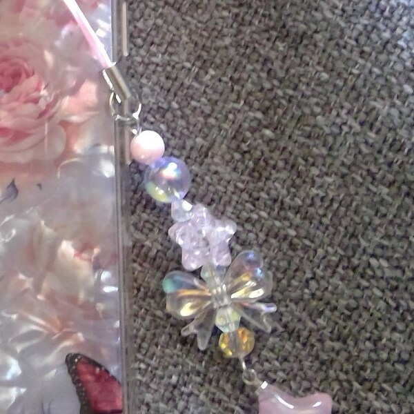 Pink Phone Charm Cute Beaded Keychain Aesthetic Phone Straps Y2k Star ...