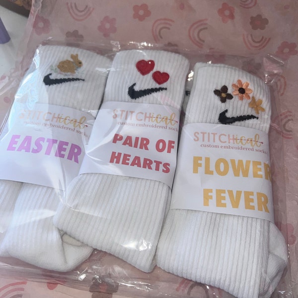 Floral Embroidery | Flower Socks | Custom Crew Socks for Women | Trendy ...