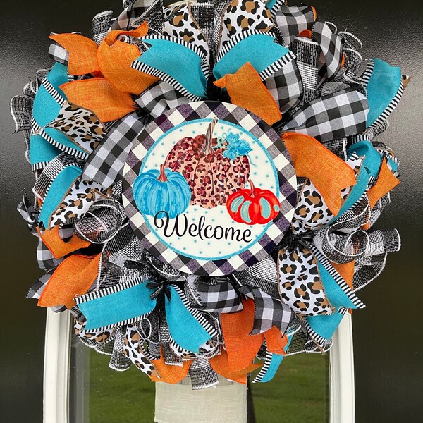 Fall Front Porch Leaner, Fall Decor, Cheetah Door Hanger, Fall Welcome ...
