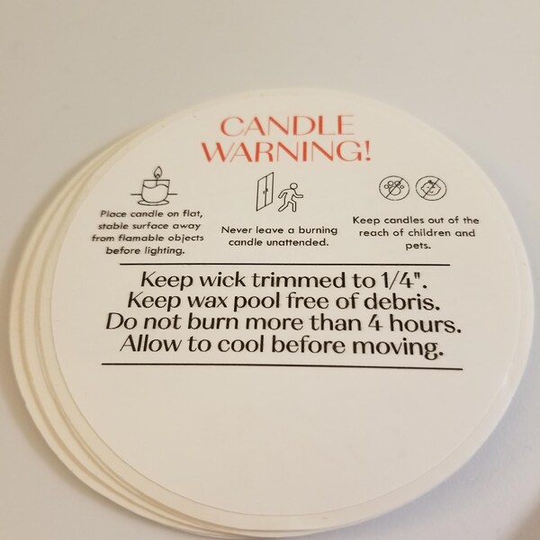Printed Candle Warning Stickers/labels, Candle Instruction Stickers ...