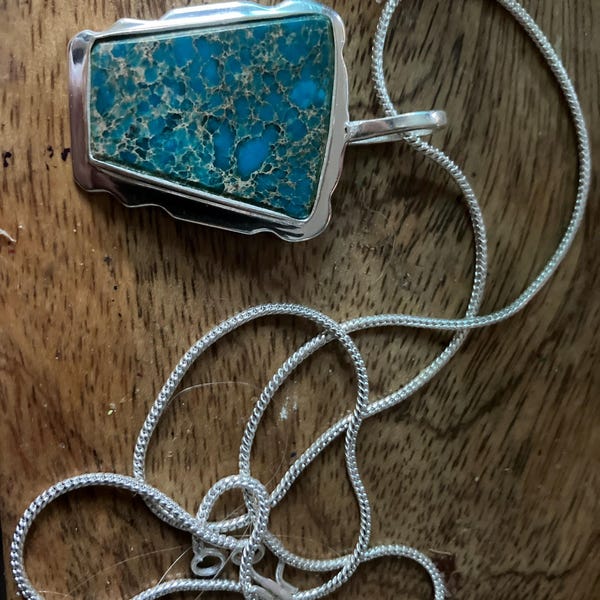 Blue Sea Sediment Jasper Pendant 925 Sterling Silver Pendant Sea ...