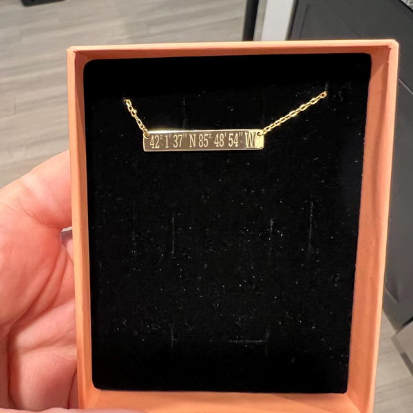14K Gold Custom Coordinate Necklace, Personalized Coordinate | Engraved ...