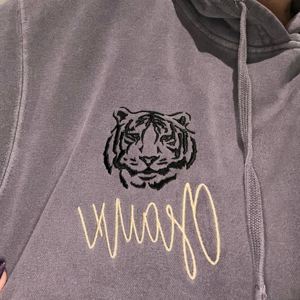 Tiger Face Embroidered Sweatshirt, Purple Tigers Sweatshirt, Orange Embroidered Tiger Sweatshirt ...