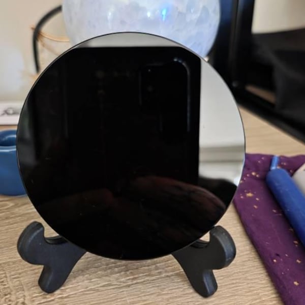 Obsidian Mirror With Stand | Personalized Black Crystal Scrying Plate ...