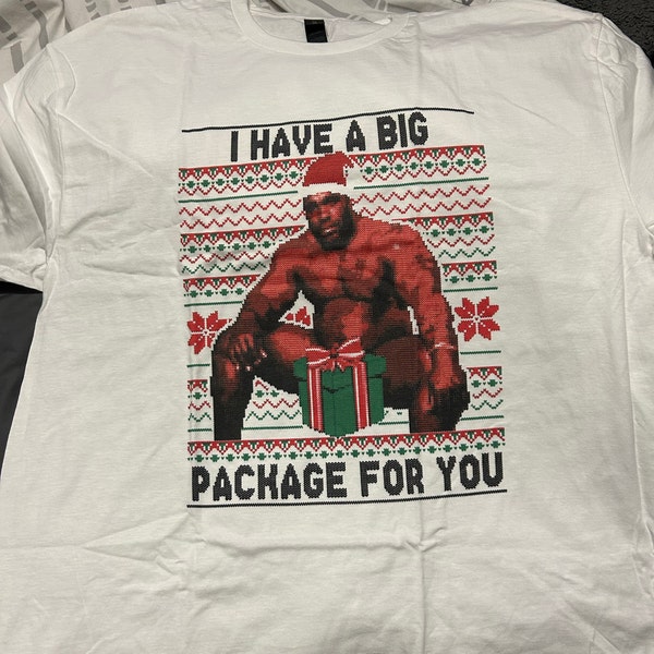 Barry Sitting on A Bed Big Package Ugly Christmas Xmas T Shirt Adult ...