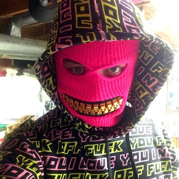Ski Mask With Gold Teeth Zipper Mouth Zefstyle Grill Teeth Face Mask ...