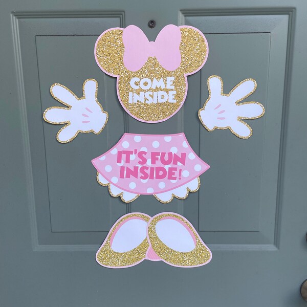 INSTANT DOWNLOAD Pink and Gold Mouse Door Hanging Sign Print Yourself ...