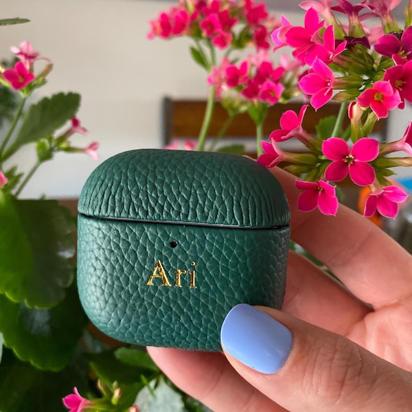 Customized Airpods Pro Case, Pebble Leather Airpods Case, Personalized ...